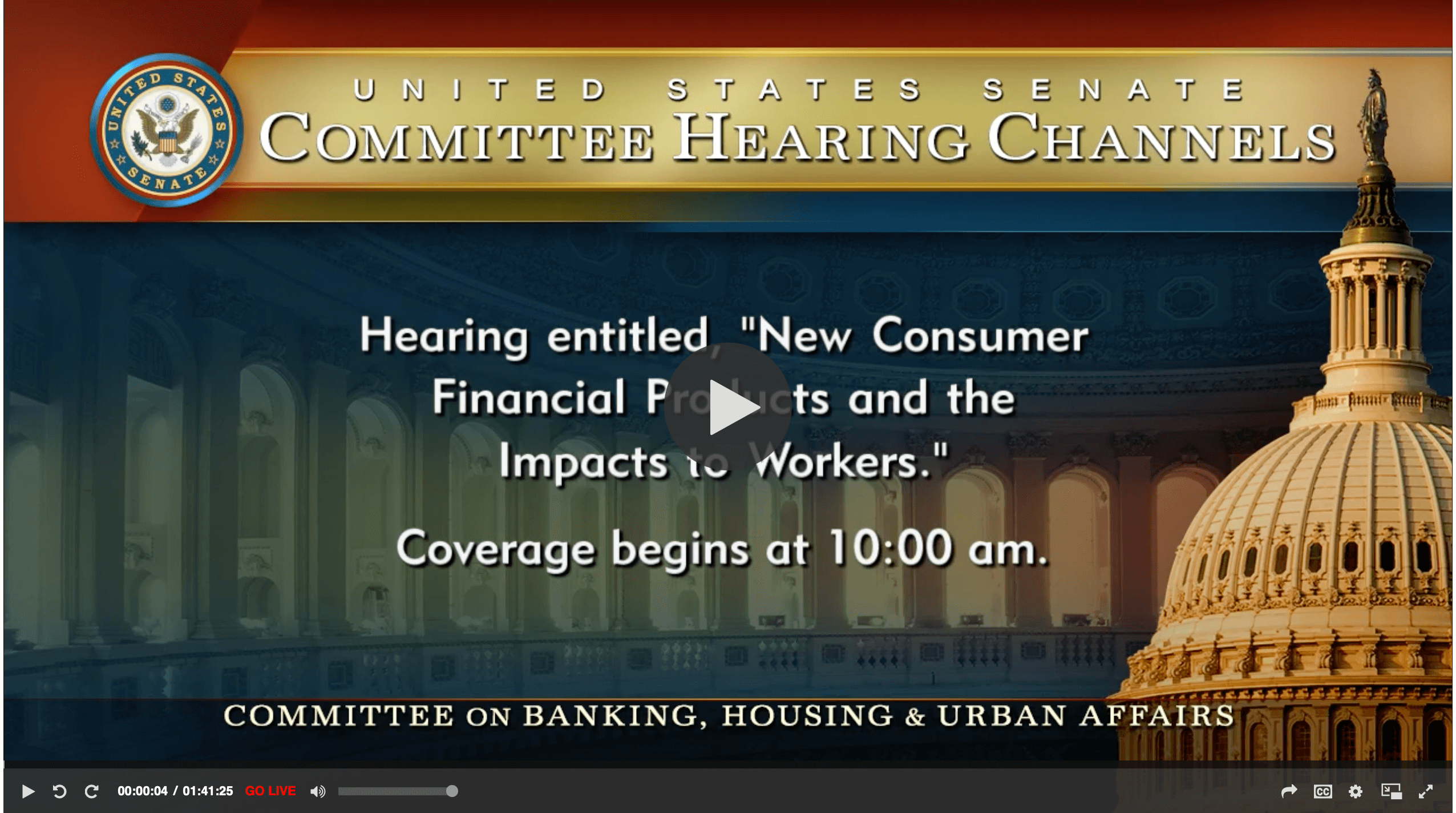 Senate Committee Hearing: New Consumer Financial Products and the ...